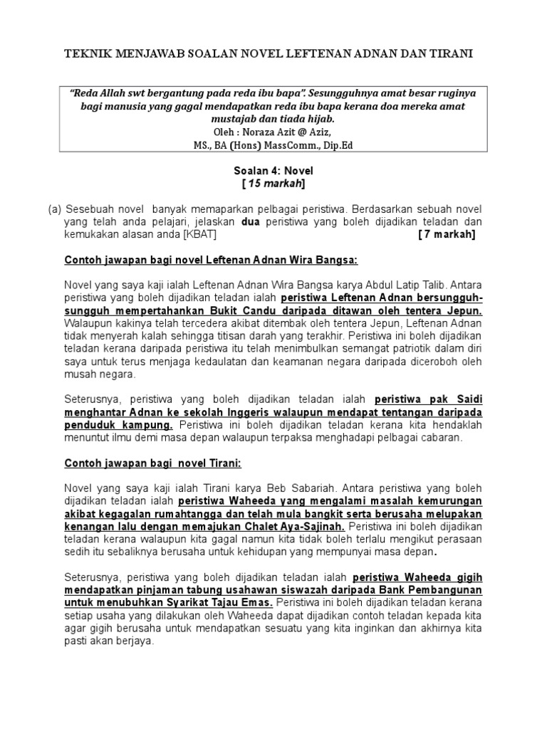 Teknik Menjawab Soalan Novel SPM | PDF