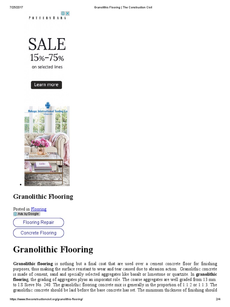 Granolithic Flooring: Composition & Benefits | PDF