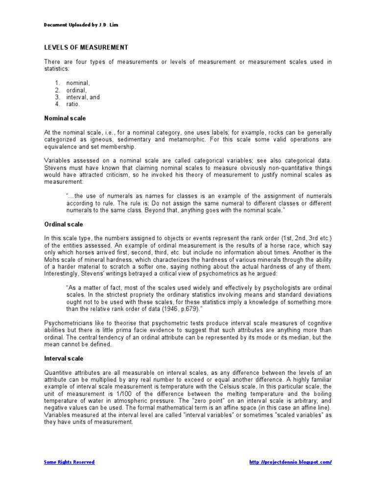 Levels of Measurement in Statistics | PDF | Level Of Measurement ...