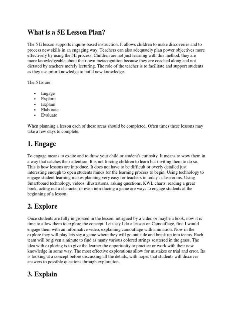 5E Lesson Plan | PDF | Lesson Plan | Teachers