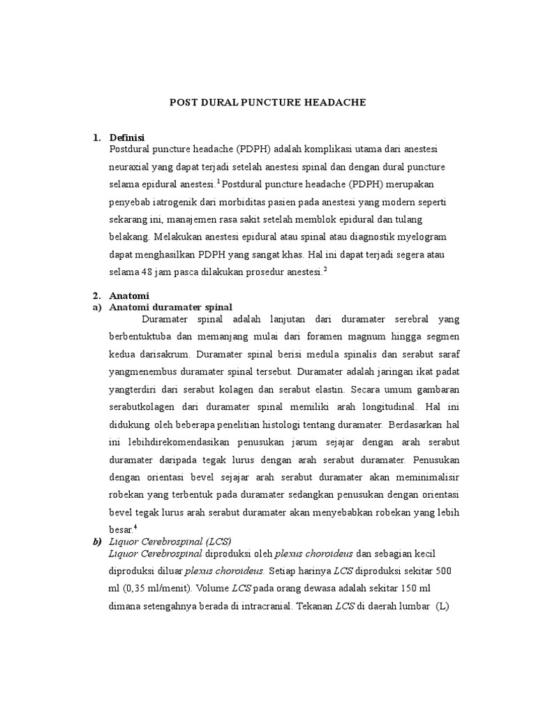 Post Dural Puncture Headache | PDF