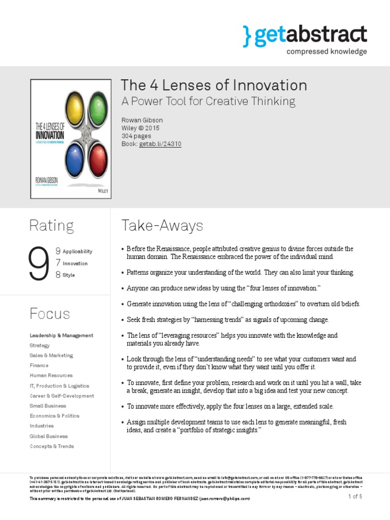 The 4 Lenses of Innovation Gibson en 24310 | PDF | Insight | Innovation