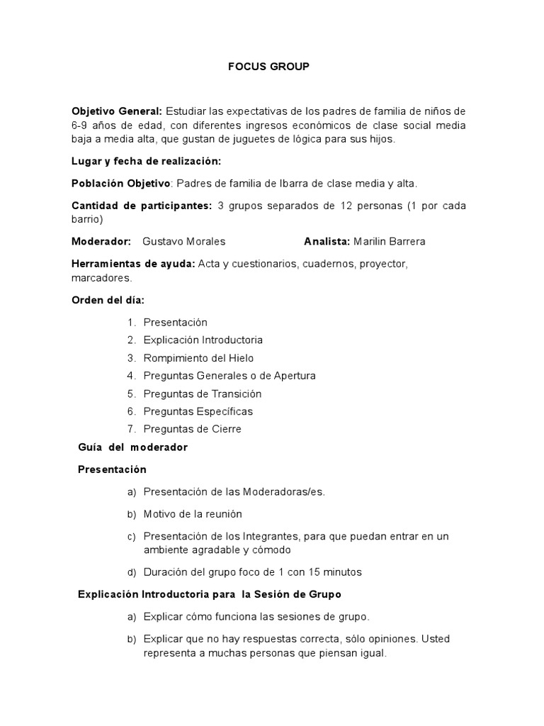 Formato Focus Group | PDF | Grupo de enfoque
