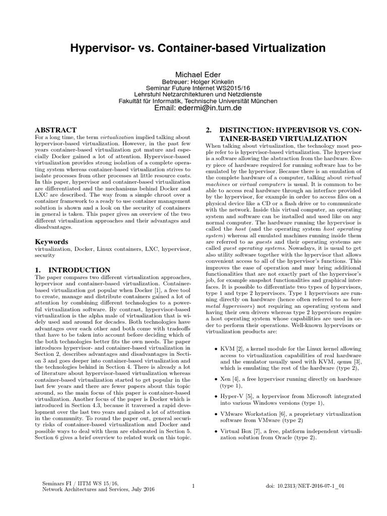 Hypervisor - Vs Container-Based Virtualization (Seminars FI IITM WS ...