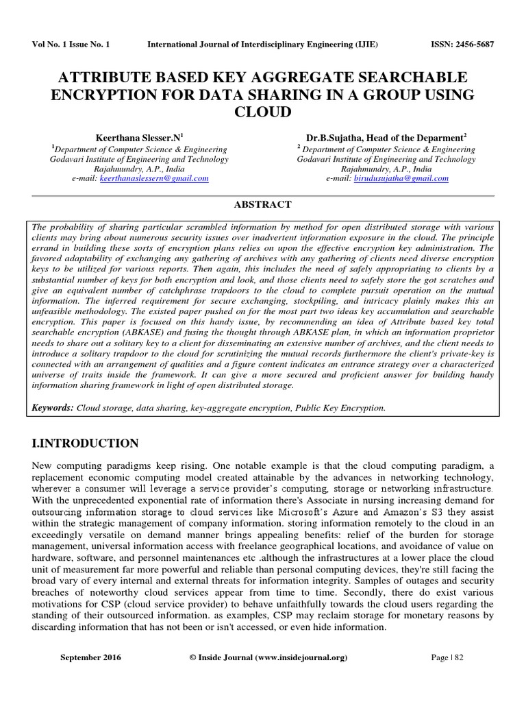 Attribute Based Key Aggregate Searchable Encryption For Data Sharing in A Group Using Cloud ...