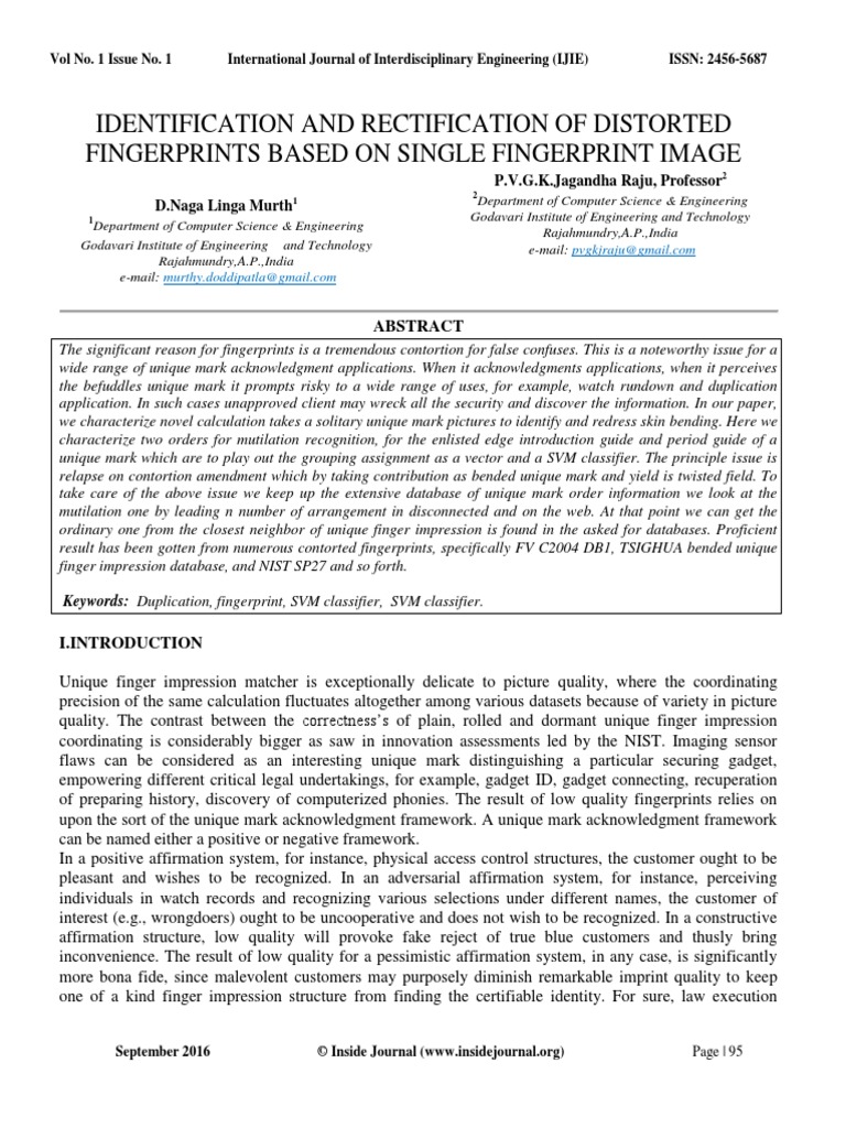 Identification And Rectification Of Distorted Fingerprints Based On Single Fingerprint Image