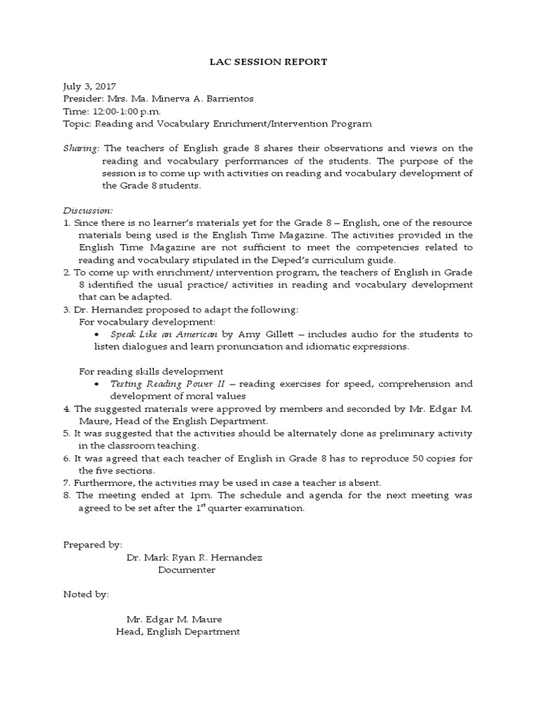 Lac Session Report | PDF