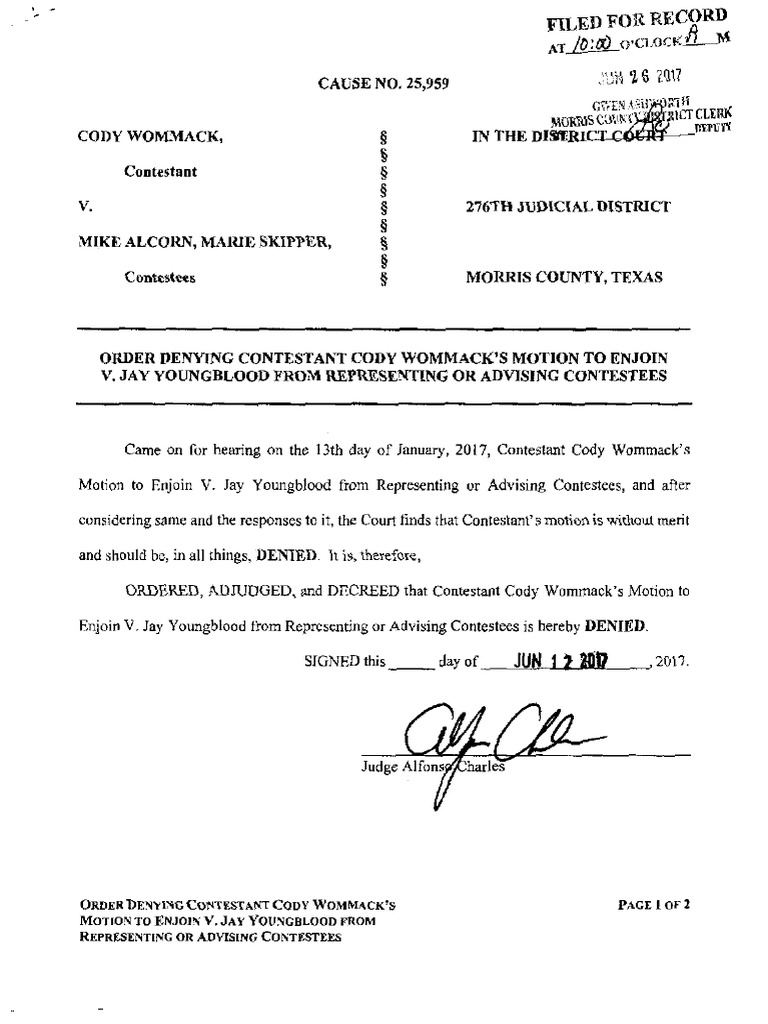 Motion To Remove Opposing Counsel Signed Order | PDF | Government Of ...