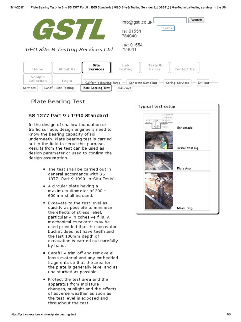 Plate Bearing Test per BS 1377-9 Standards | PDF | Geotechnical ...