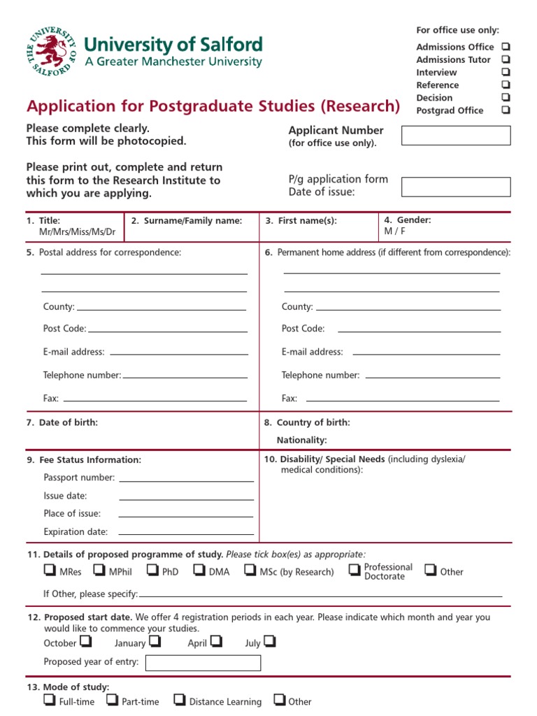 Postgraduate Research Application | PDF | Race And Ethnicity In The ...