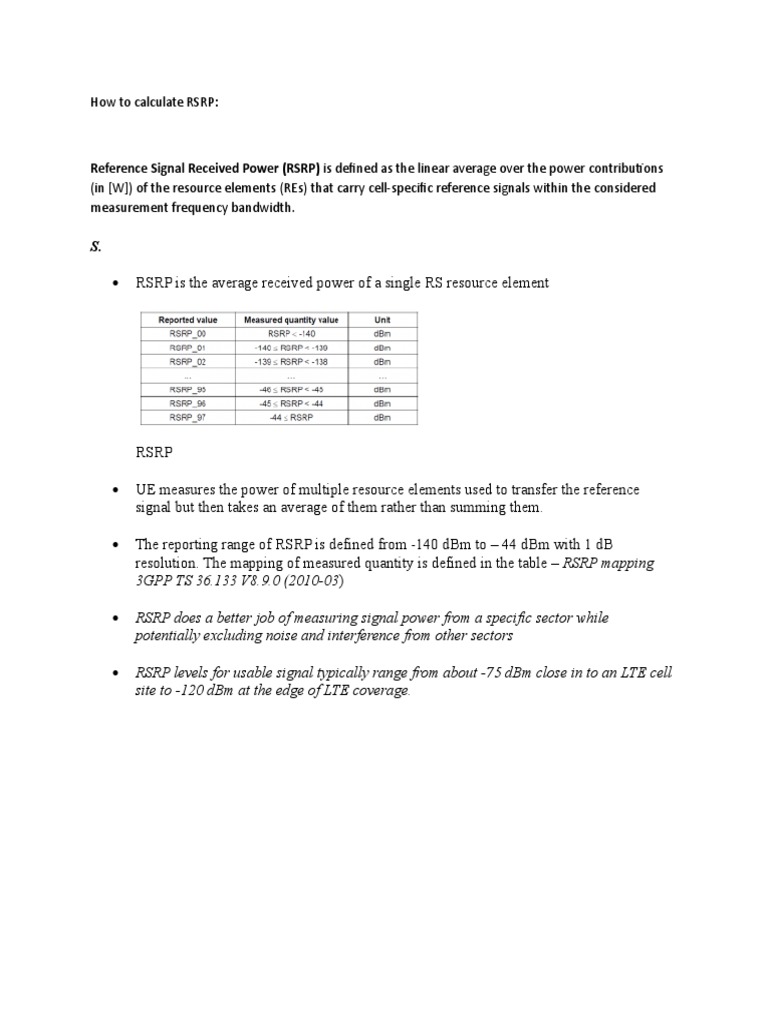 How To Calculate RSRP | PDF | Bandwidth (Signal Processing ...