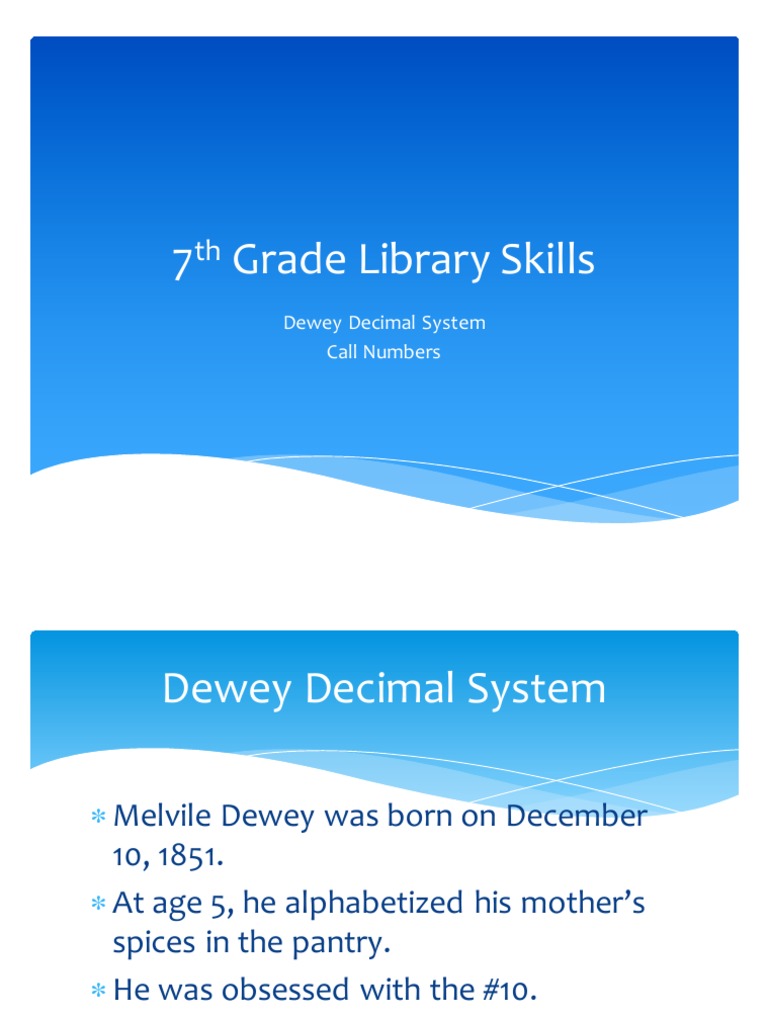 7 Grade Library Skills: Dewey Decimal System Call Numbers | PDF ...