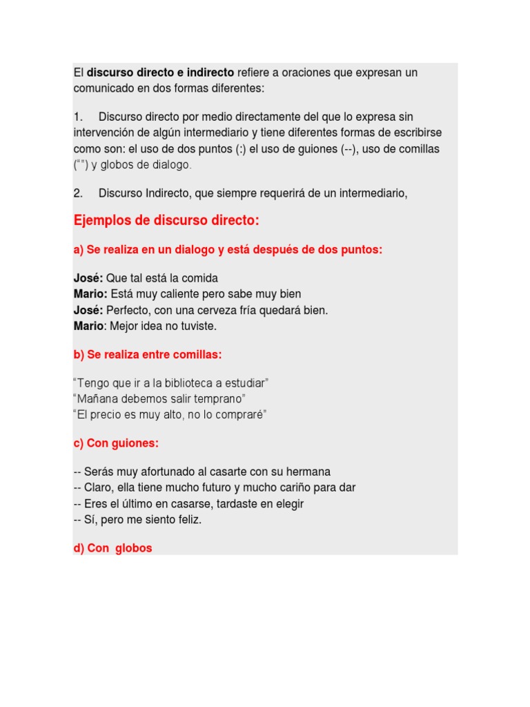 Diferencias entre el discurso directo e indirecto | PDF