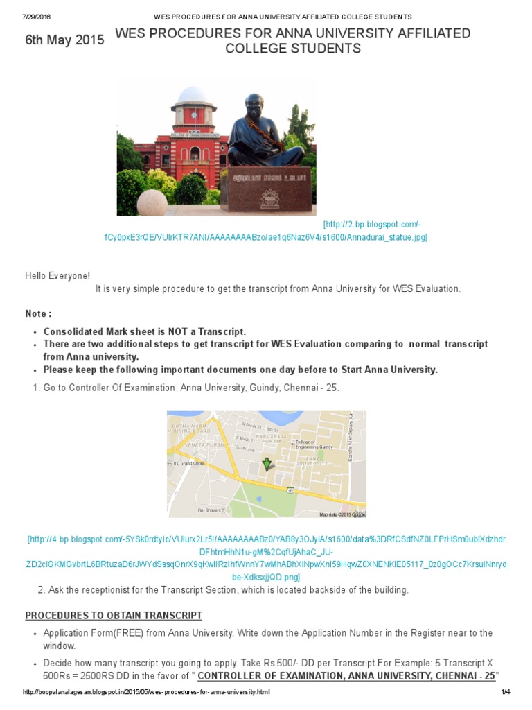 How to get transcripts from Anna University for WES evaluation | PDF ...