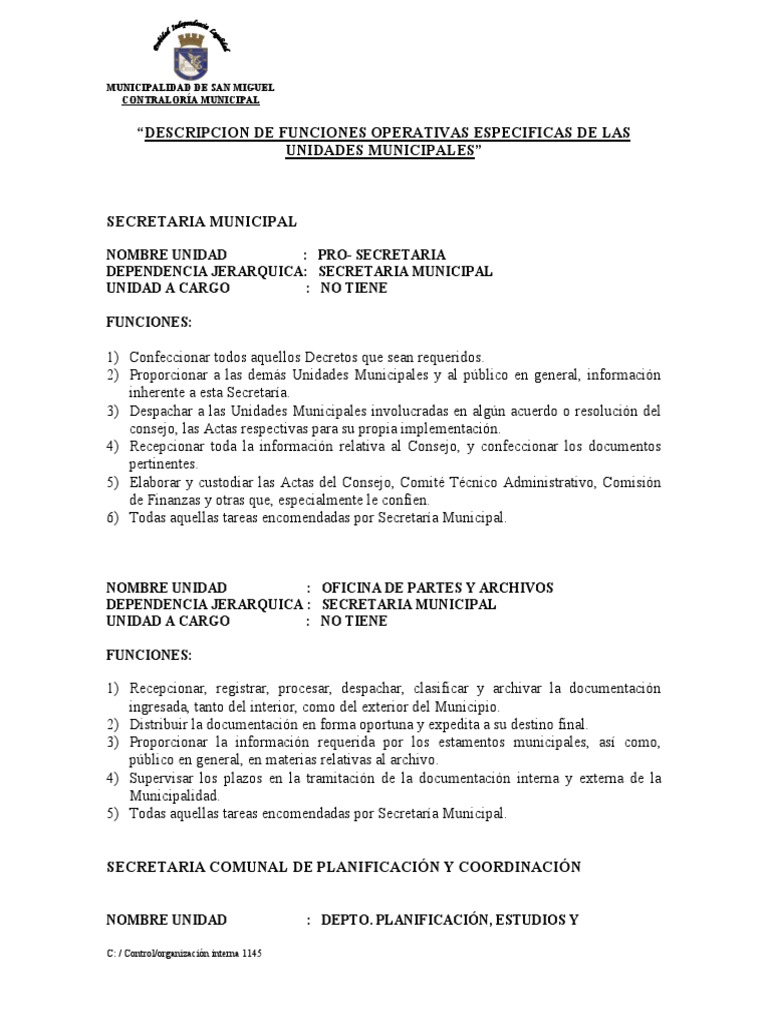 Descripcion de Funciones Operativas | PDF | Presupuesto | Contabilidad