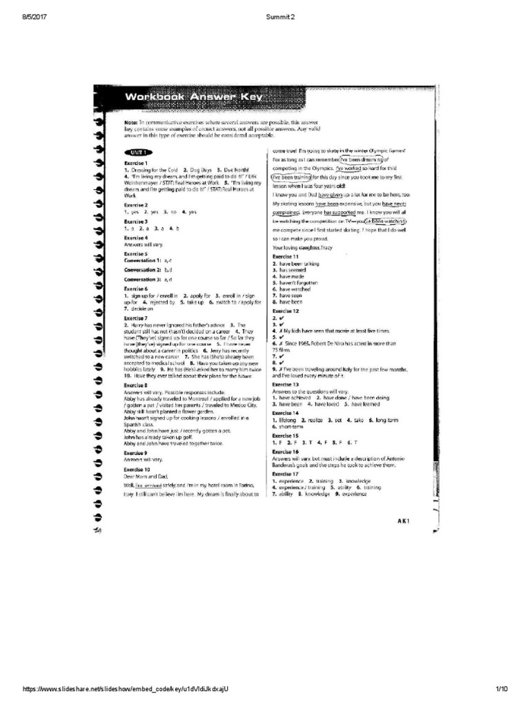 Summit 2 Workbook Answer Key | PDF