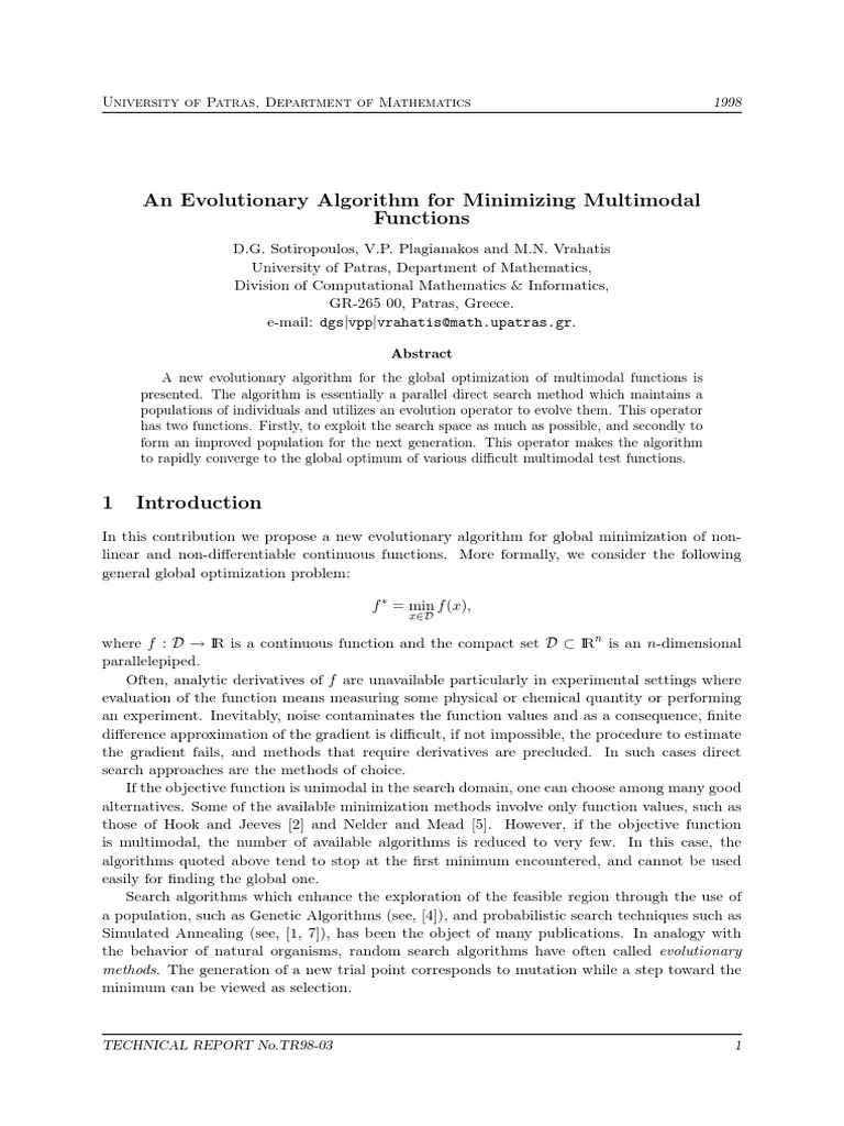 An Evolutionary Algorithm For Minimizing Multimodal Functions | PDF | Mathematical Optimization ...