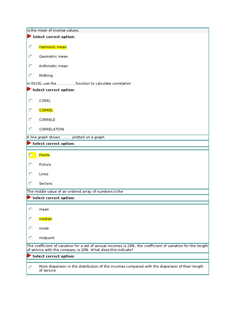 A Class MTH302 MCQ's Solved by Rana Umair A Khan | PDF | Mean | Correlation And Dependence