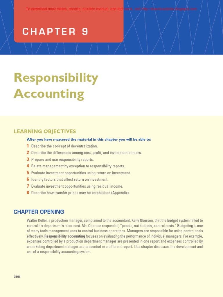 Chapter 9 - Responsibility Accounting | PDF | Return On Investment ...
