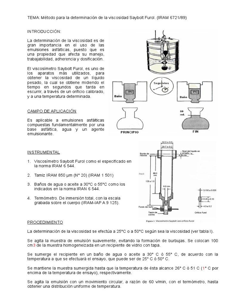 Viscosidad Saybolt Furol (Iram 6721) | PDF | Temperatura | Materia suave Viscosidad Saybolt Furol (Iram 6721) | PDF | Temperatura | Materia suave