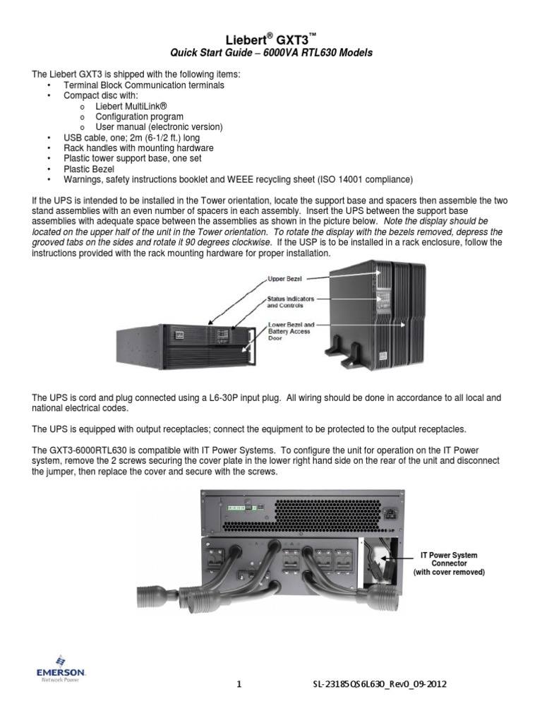 Liebert Gxt3 Ups Quick Start Guide 6kva Rt630 | PDF | Electrical ...