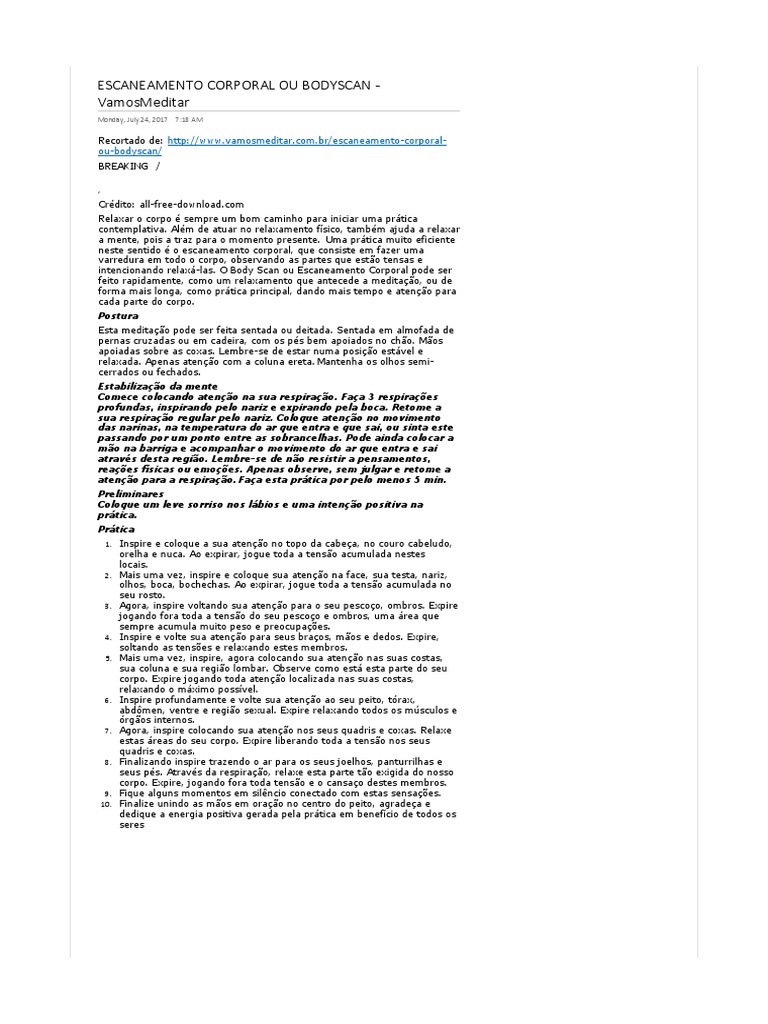 Body Scan Escaneamento Do Corpo | PDF | Meditação | Estresse (Mecânica)
