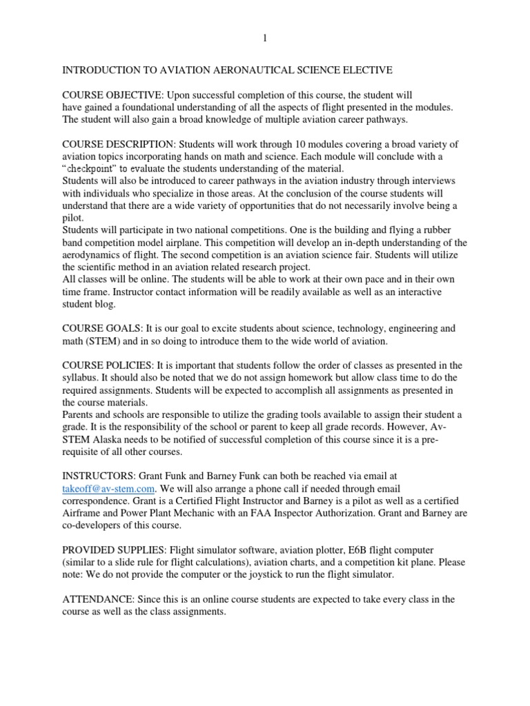 Intro To Aviation Syllabus | PDF | Navigation | Simulation