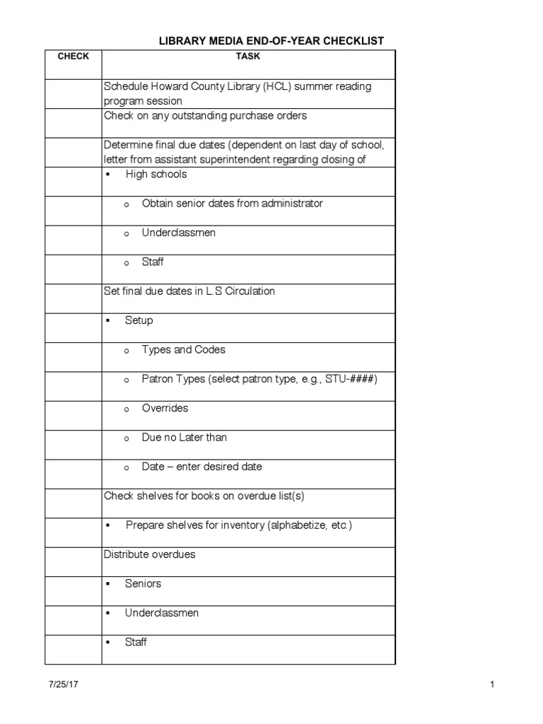 LM End-Of-Year-Checklist | PDF | Libraries | Inventory