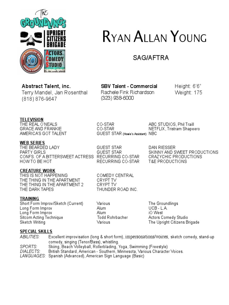 Ryan Allan Young Acting Resume | PDF