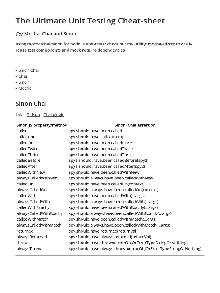 Ultimate Unit Testing Cheat Sheet | PDF | Callback (Computer ...