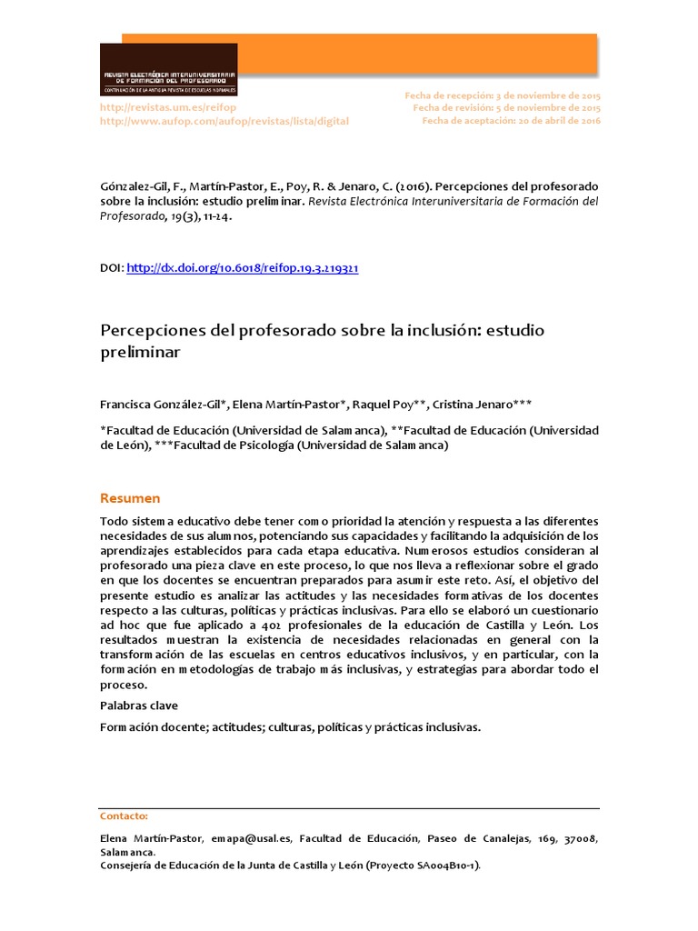 Percepciones del profesorado sobre inclusión | PDF | Escala Likert ...