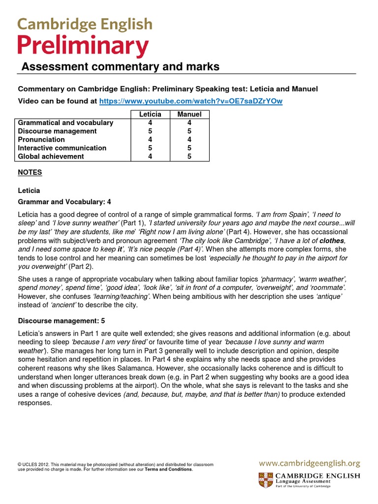 Cambridge English Preliminary Pet Speaking Test Video PDF | PDF ...