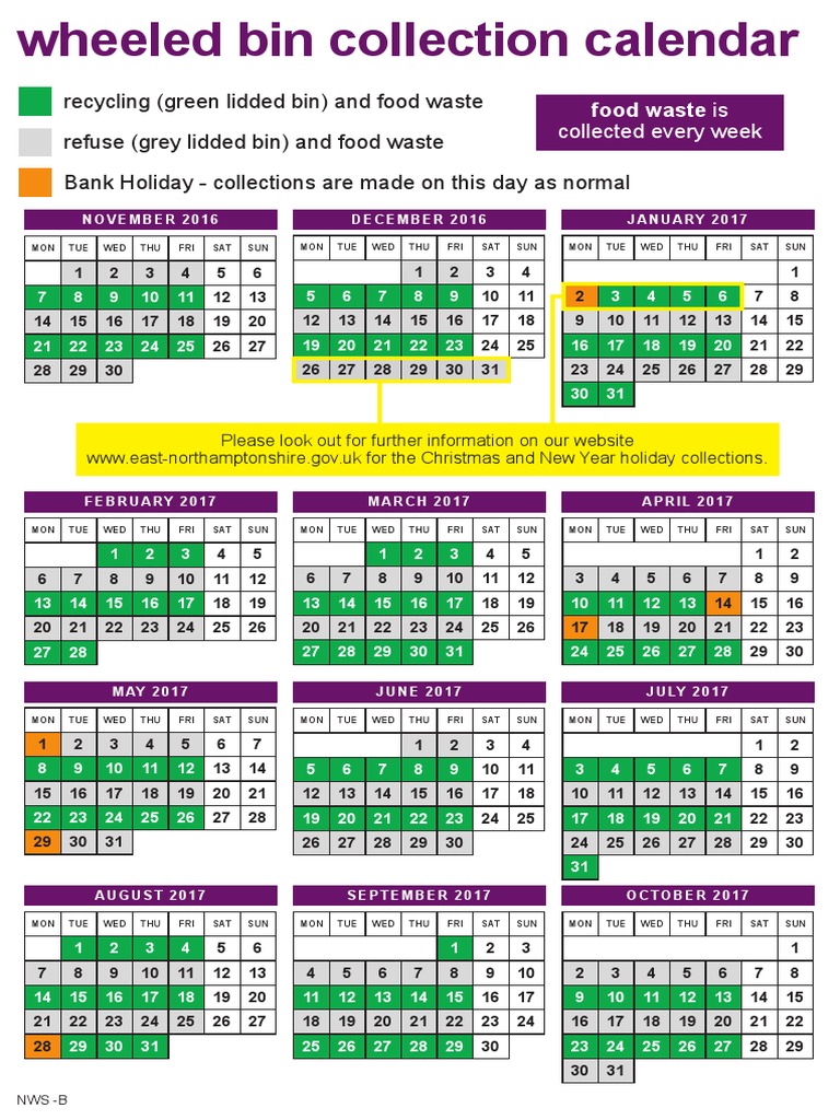East Northamptonshire bin collection calendar 2017 | PDF | Observances ...