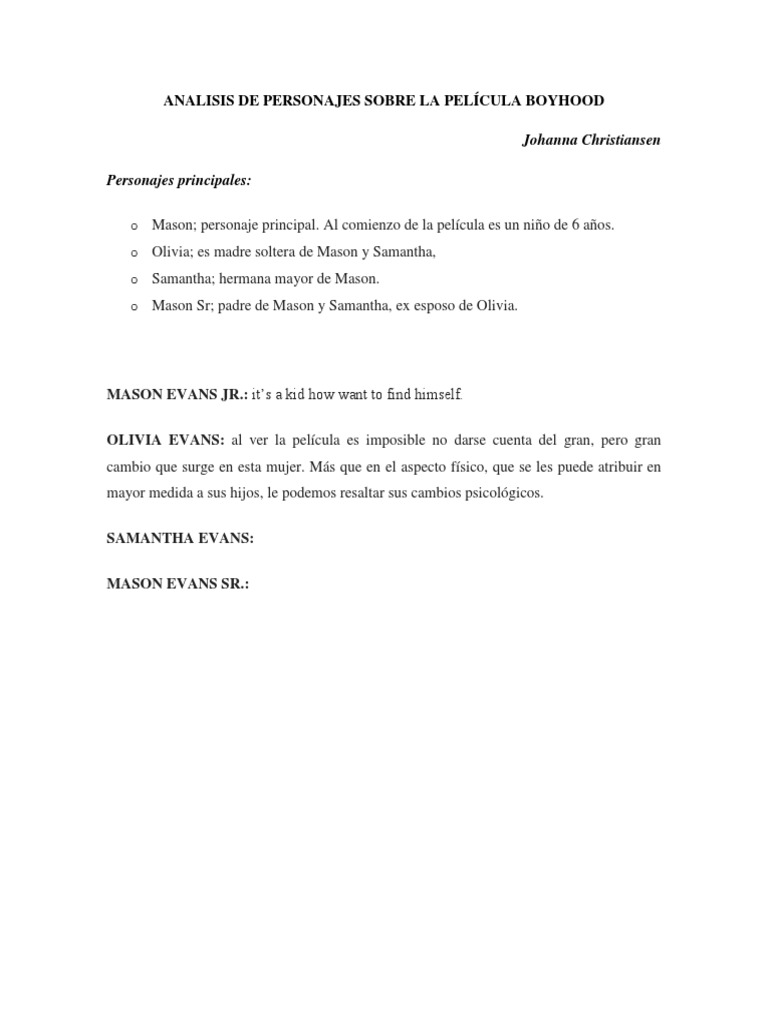 Analisis de Personajes Sobre La Película Boyhood | PDF | Relaciones ...