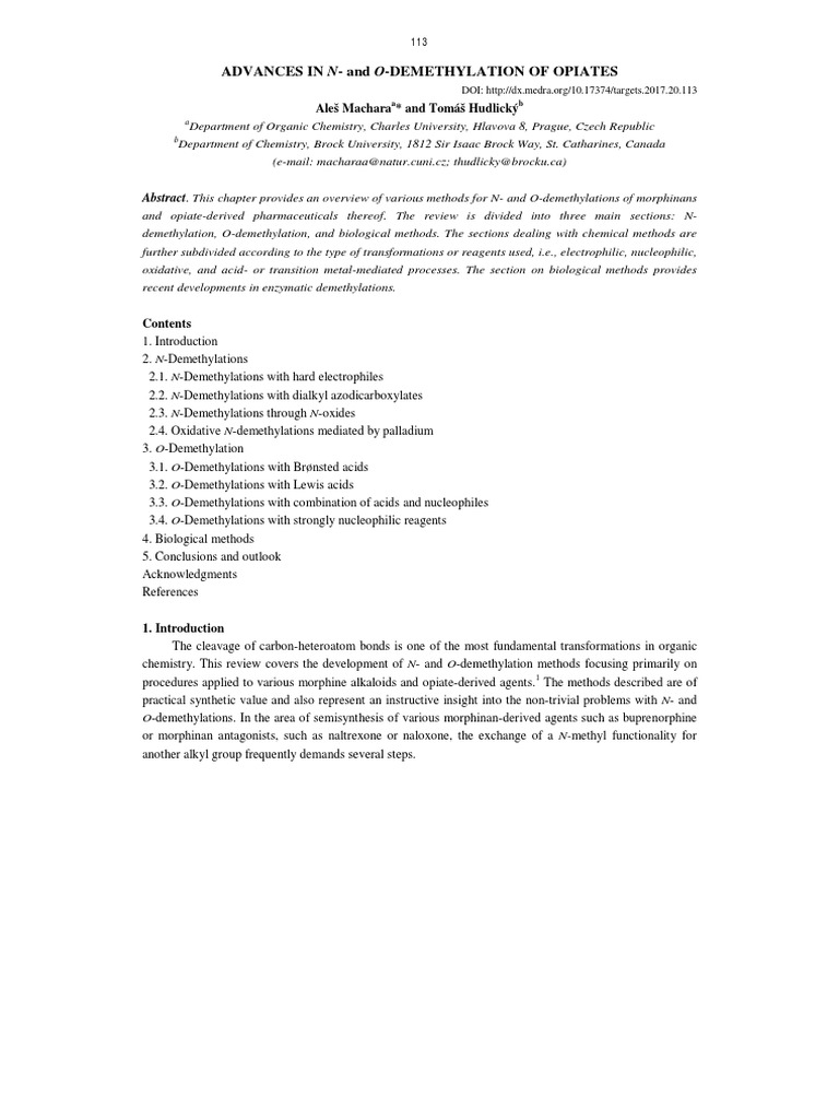 Demethylation Methods for Opiates | PDF | Thiol | Ether