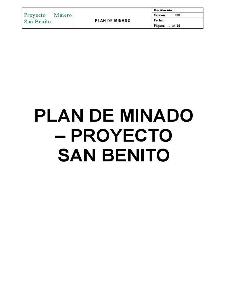 Plan de Minado San Benito 2018 | PDF | Minería | Minerales