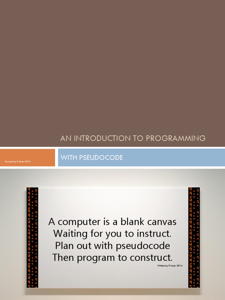 An Introduction To Programming: With Pseudocode | PDF | Algorithms | Software Engineering