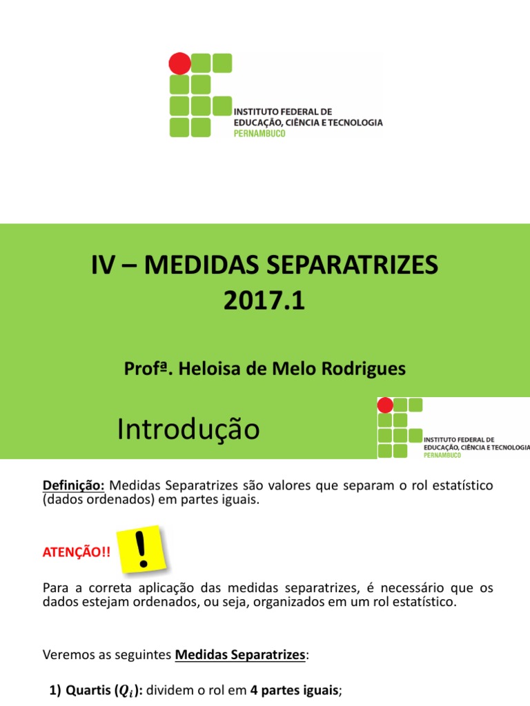 Medidas Separatrizes | Download grátis PDF | Mediana (Estatística ...