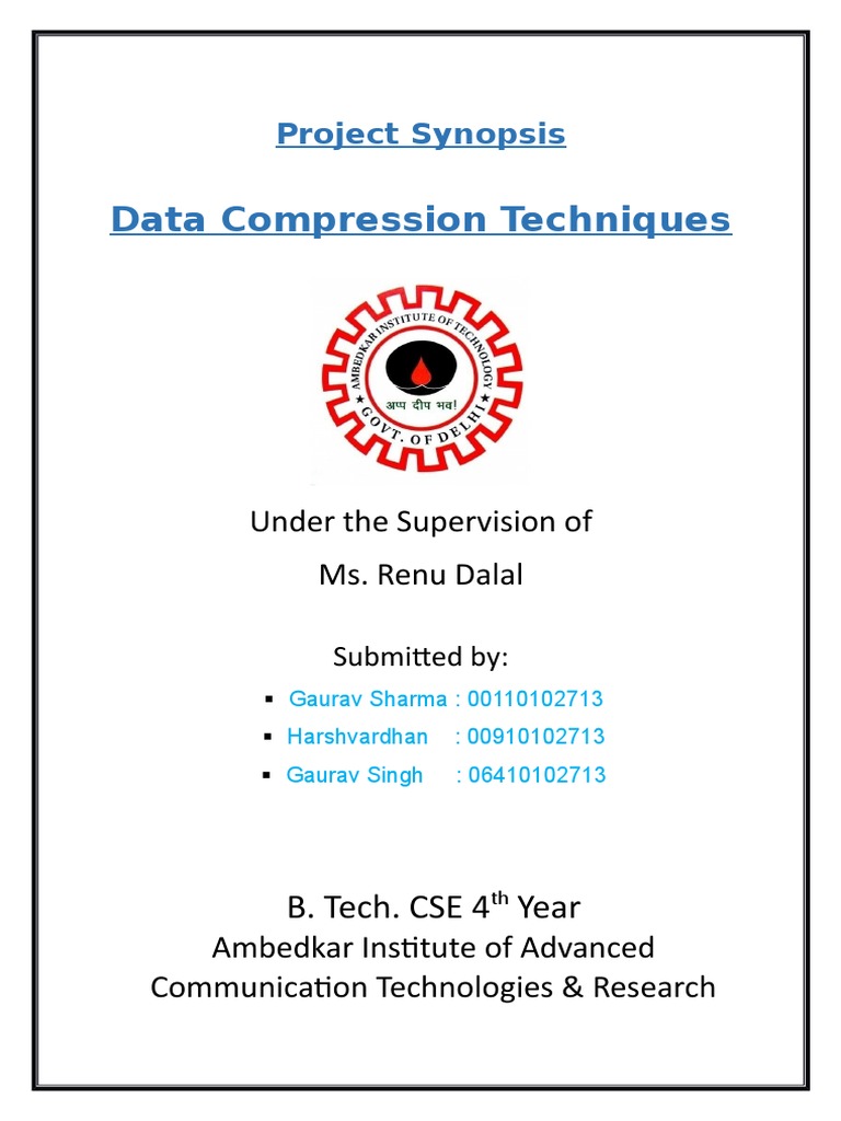 Data Compression Techniques - Project Synopsis | PDF | Data Compression | Computer Security