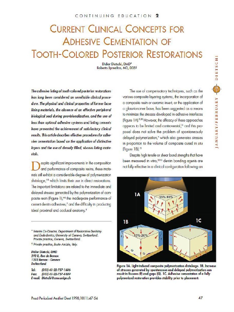 Current Clinical Concepts For Adhesive Cementation of Tooth Colored ...