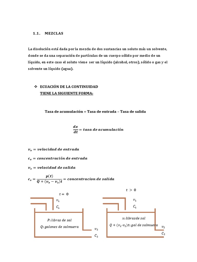 Aplicacion de Las Ecuaciones Diferenciales Parte III-MEZCLAS | PDF | sal | Ecuaciones