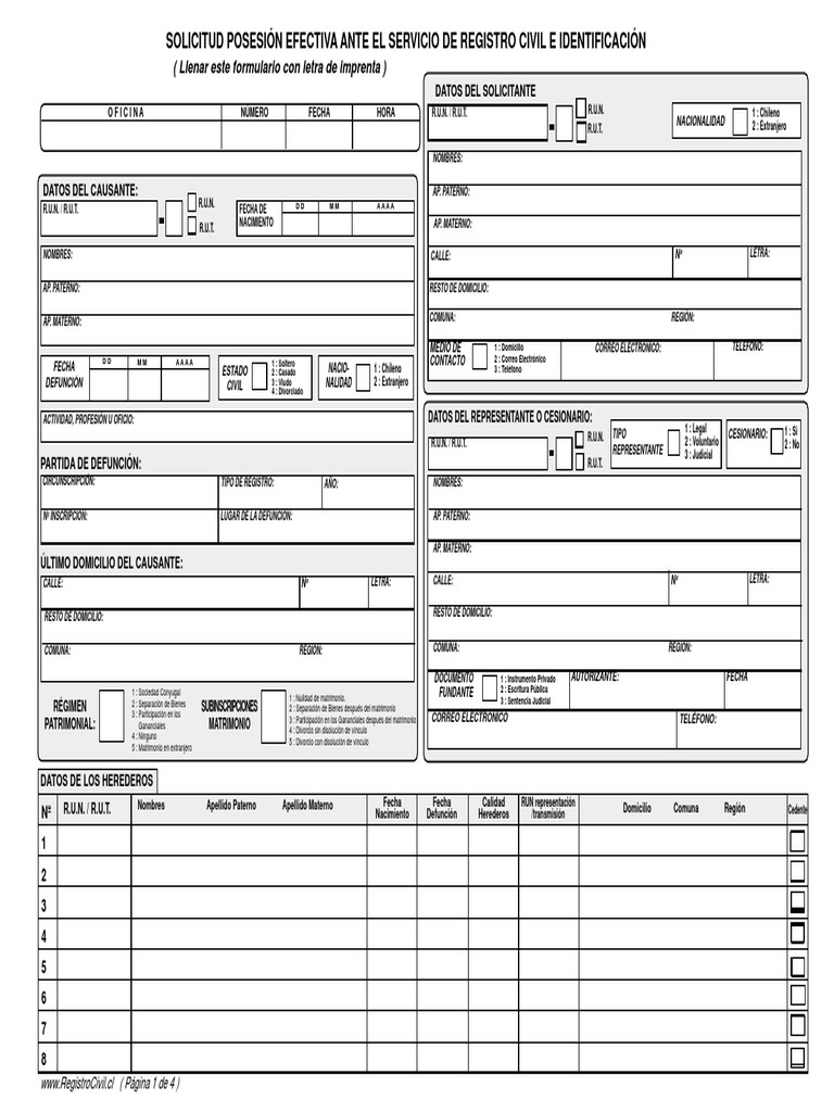 Formulario Posesion Efectiva Editable SII | Divorcio | Herencia
