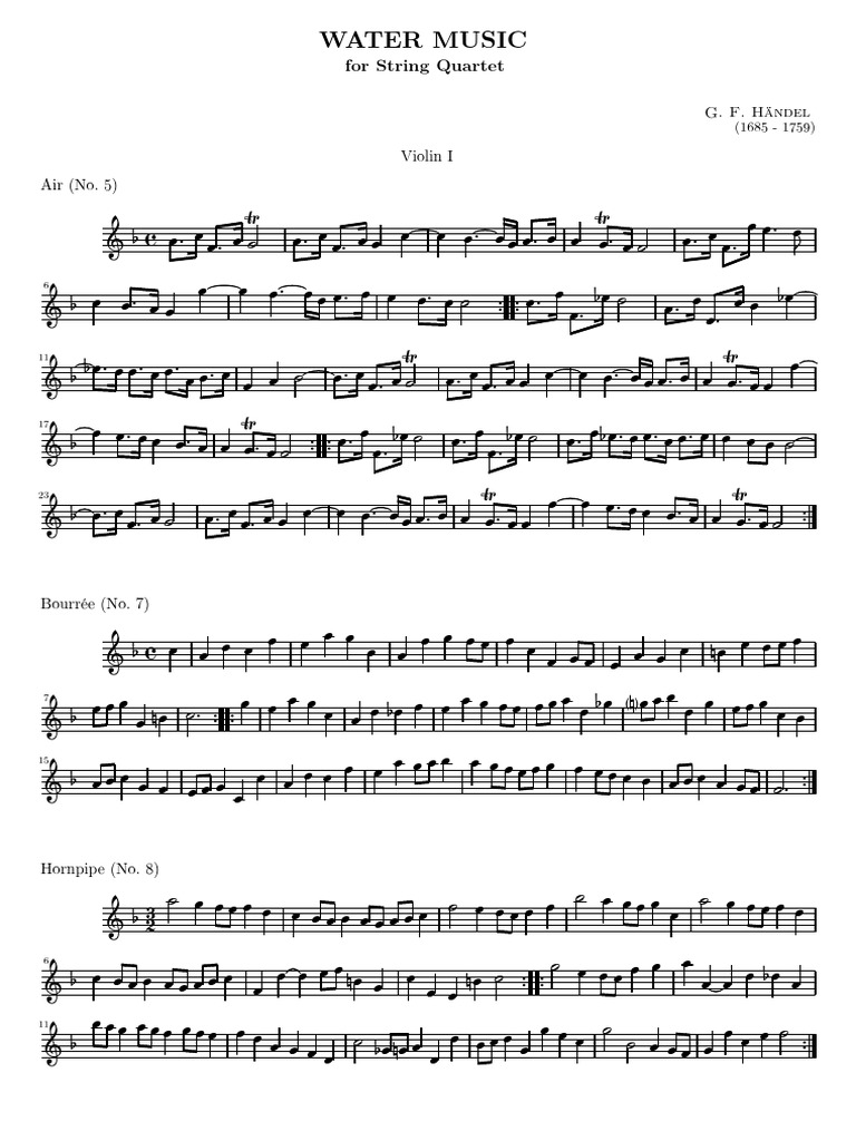 Handel - 5 Pieces From 'Water Music' Arr For String Quartet - All Parts ...