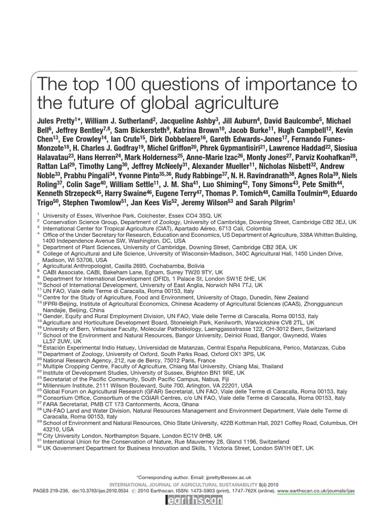 The Top 100 Questions to Guide Global Agricultural Research Priorities ...
