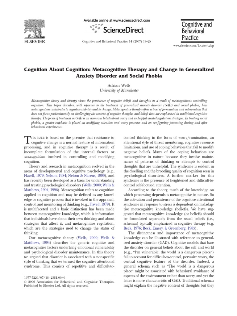 (Wells, 2007) - Therapy and Change. GAD & Social Phobia | PDF ...