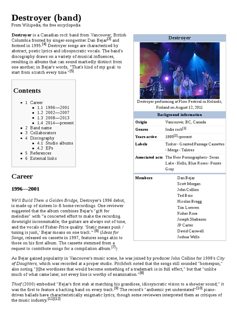 Destroyer (Band) : Destroyer Is A Canadian Rock Band From Vancouver ...