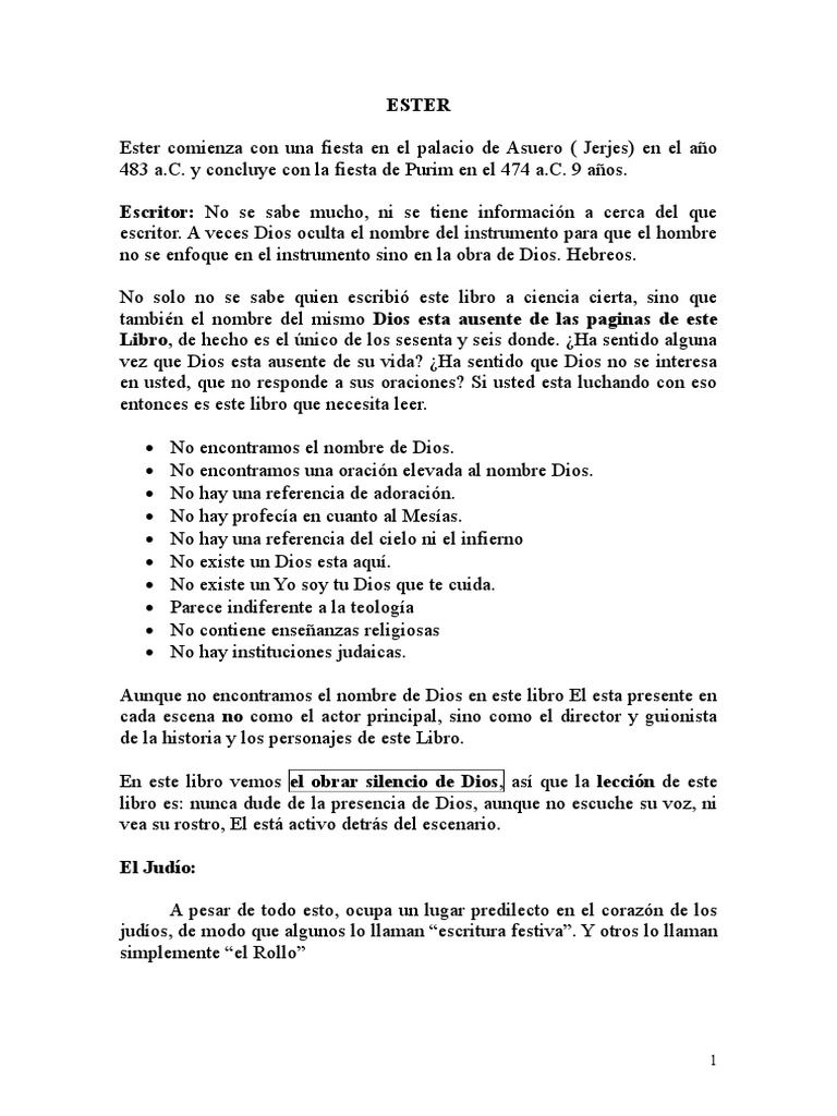Análisis del Capítulo 1 de Ester | PDF | Esther | Libro de Ester