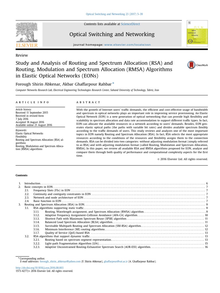 Study and Analysis of Routing and Spectrum Allocation (RSA) and Routing, Modulation and Spectrum ...
