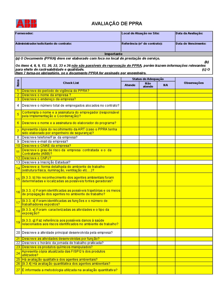 Formulário Check List de Ppra | PDF | Science | Tecnologia (geral)