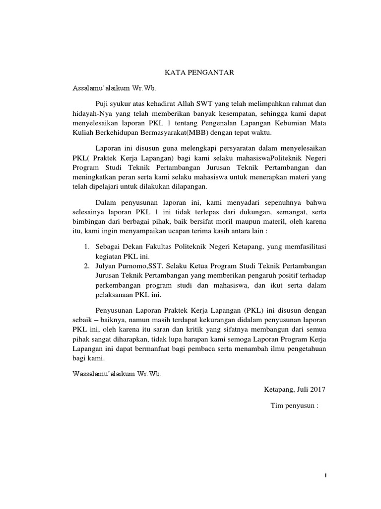 Kata Pengantar PKL | PDF